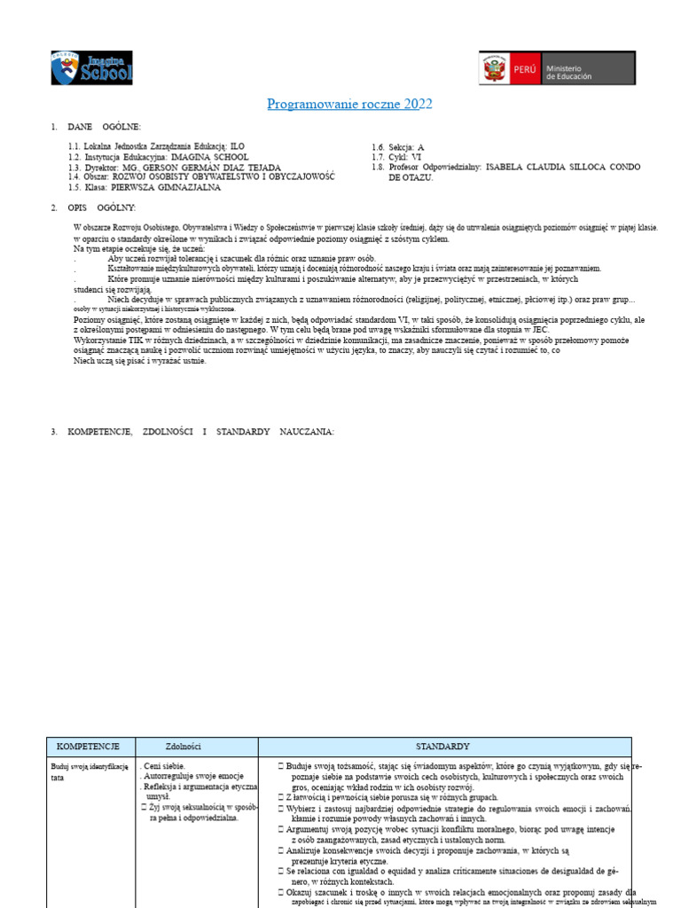 Programowanie roczne - DPCC - 1 klasa szkoły średniej | PDF