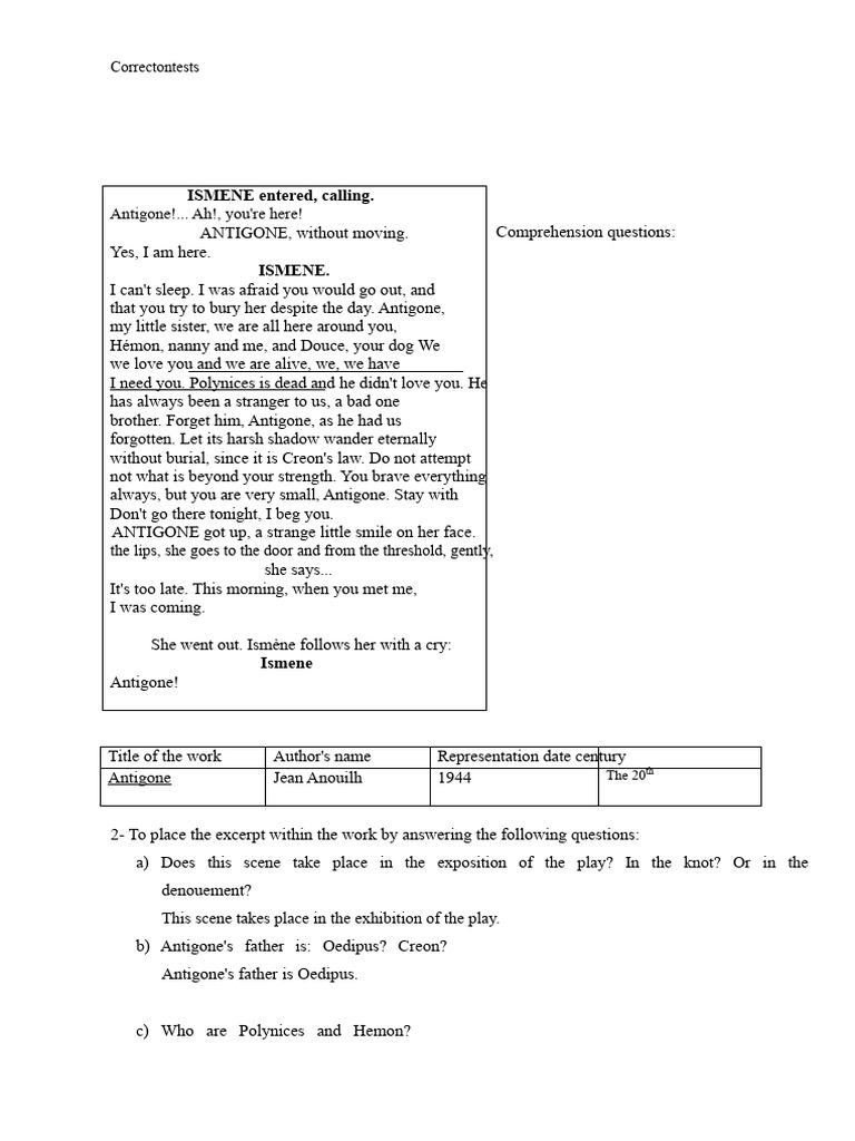 Correction Tests On Antigone | PDF | Theban Mythology | Boeotian Mythology