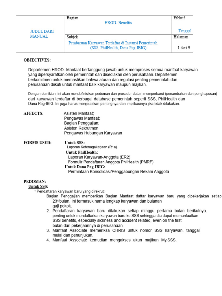Pembaruan Karyawan Terdaftar (SSS, PHIC, HDMF) | PDF