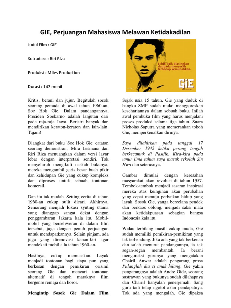 Resensi Film Gie | PDF | Fiksi Misteri, Thriller, & Kejahatan