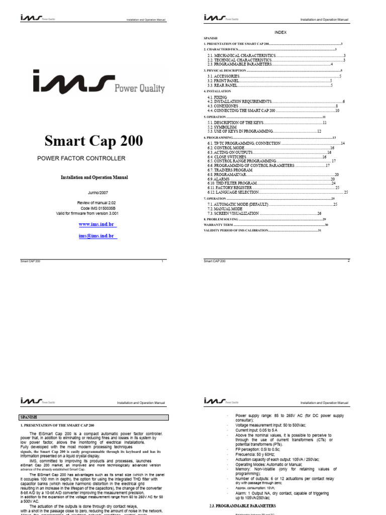 IMS Smart Cap 200 Manual | PDF | Power Supply | Capacitor