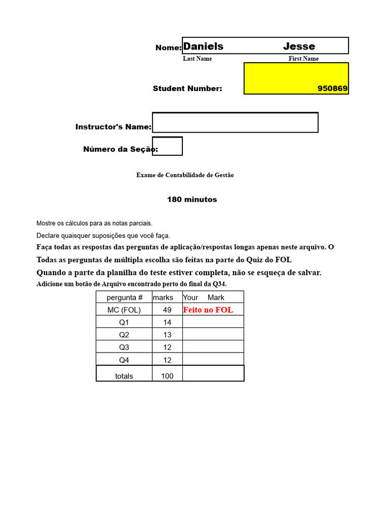 Modelo Da Prova ACCT 7004 F2022 | PDF | Fluxo de caixa | Contabilidade ...