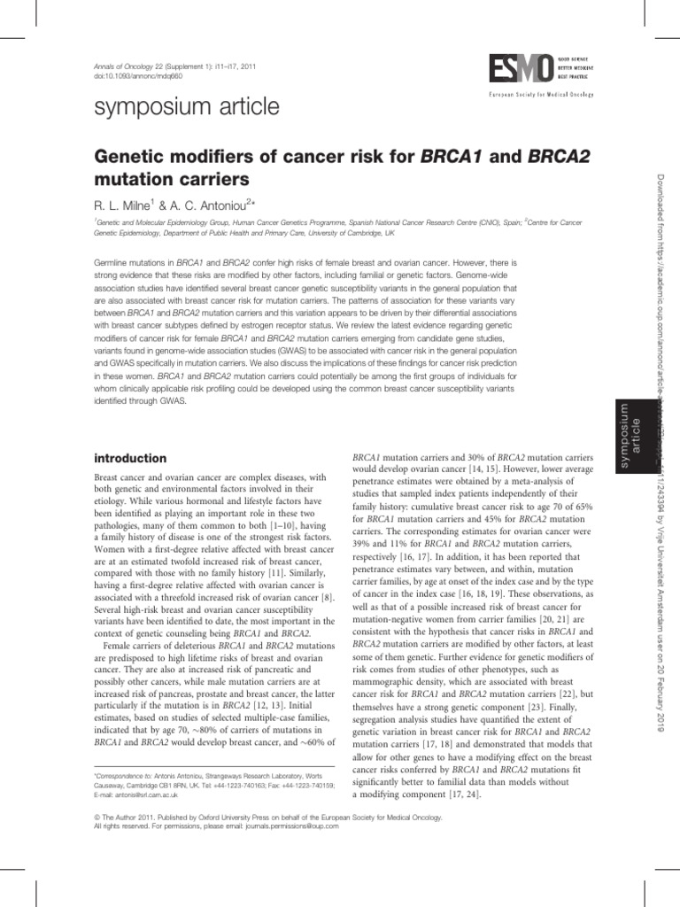 Genetic Modifiers of Cancer Risk For BRCA1 and BRCA2 Mutation Carriers ...
