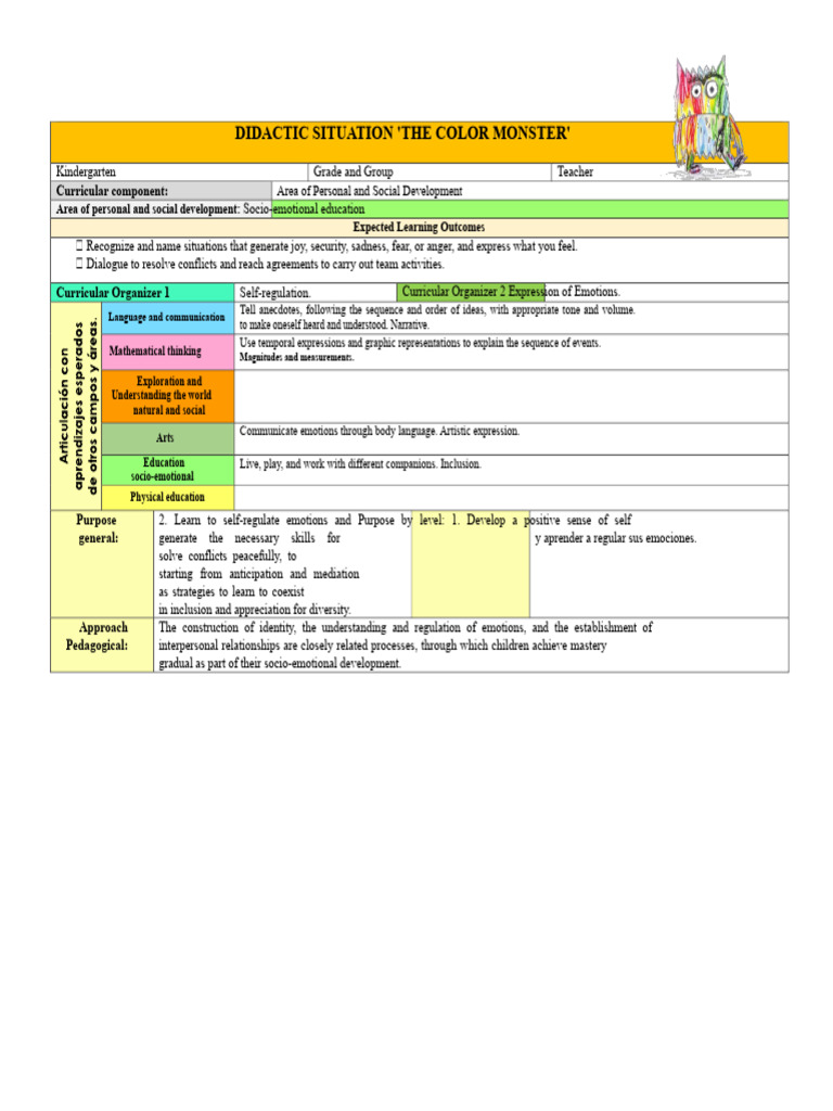 Monster Color Plan | PDF | Emotions | Emotional Self Regulation
