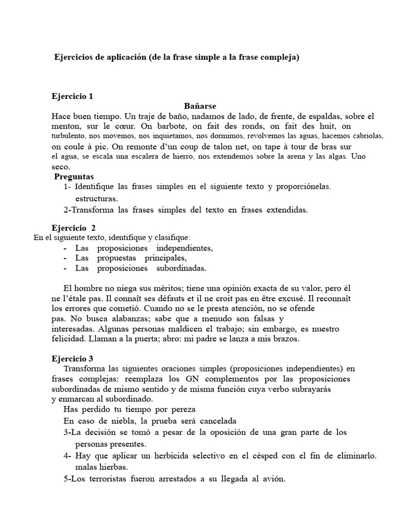 Ejercicios de La Frase Simple A La Frase Compleja | PDF