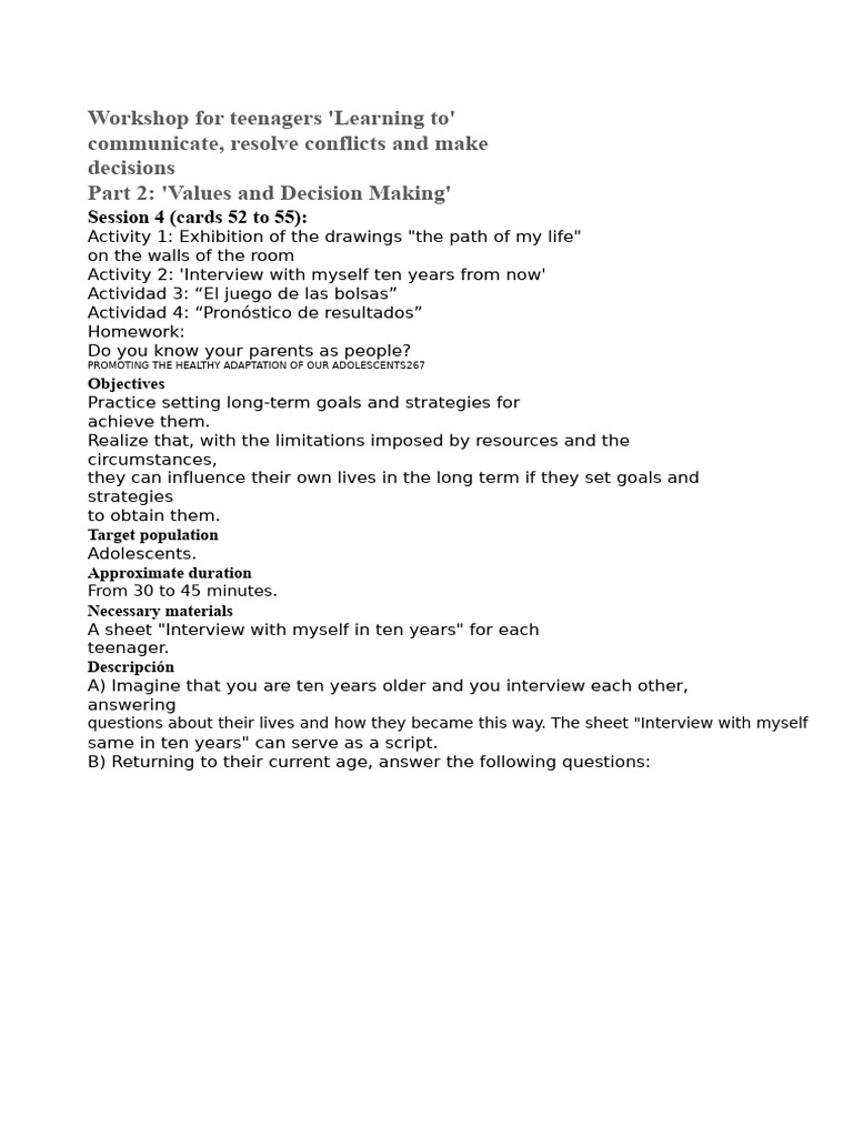 Workshop For Teenagers | PDF | Adolescence | Decision Making