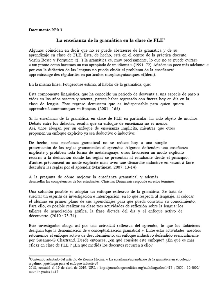La Enseñanza de La Gramática en Clase de FLE | PDF | Enseñando | Gramática