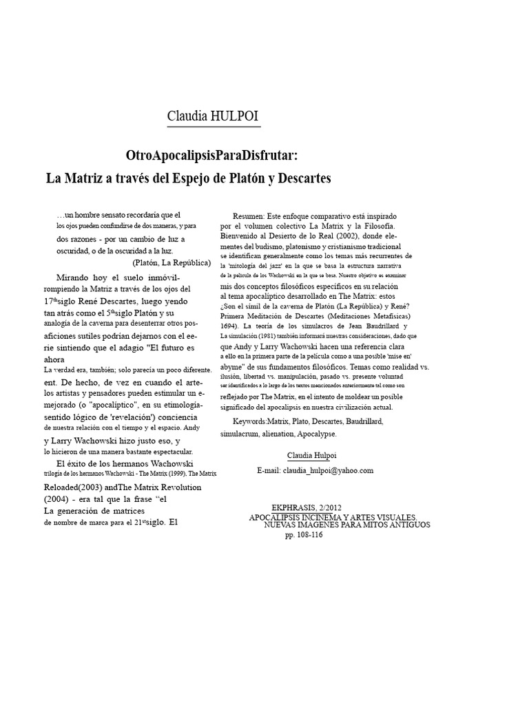 La Matrix: Platón y Descartes en el Cine | PDF | René Descartes | Platón