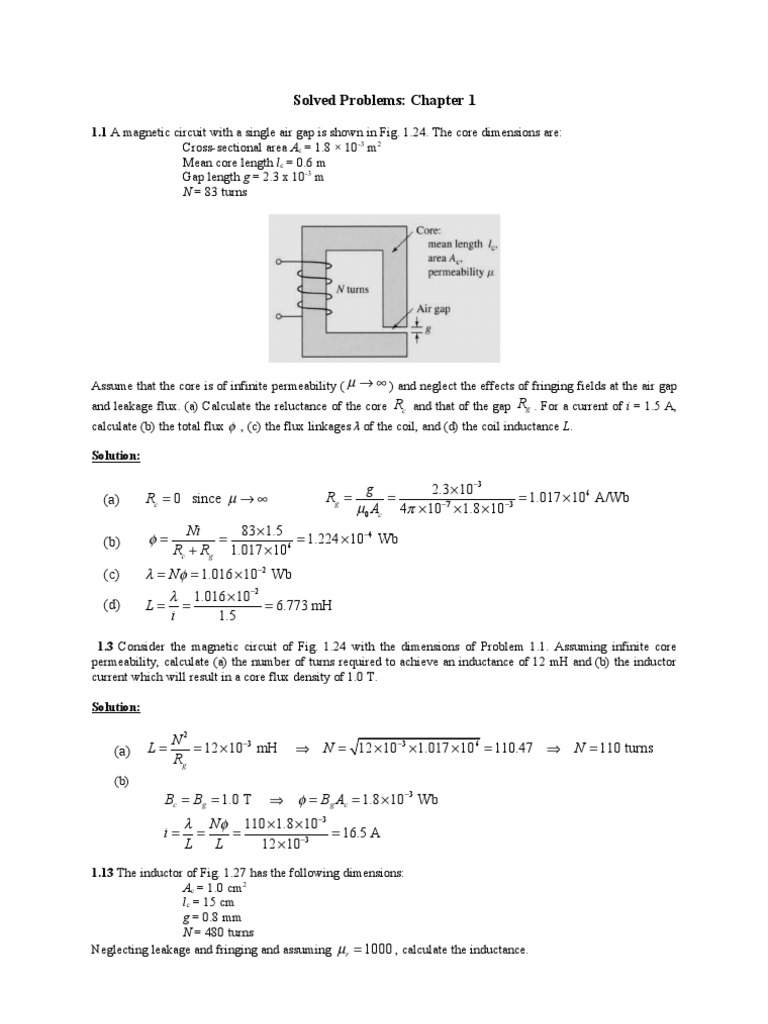 Solved Problems Ch1 | PDF | Inductor | Inductance