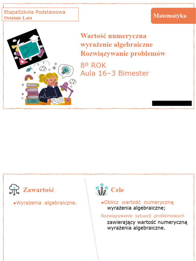 Lekcja 16 - Wartość numeryczna wyrażenia algebraicznego - Rozwiązywanie problemów (klasa 8 B) 3 ...