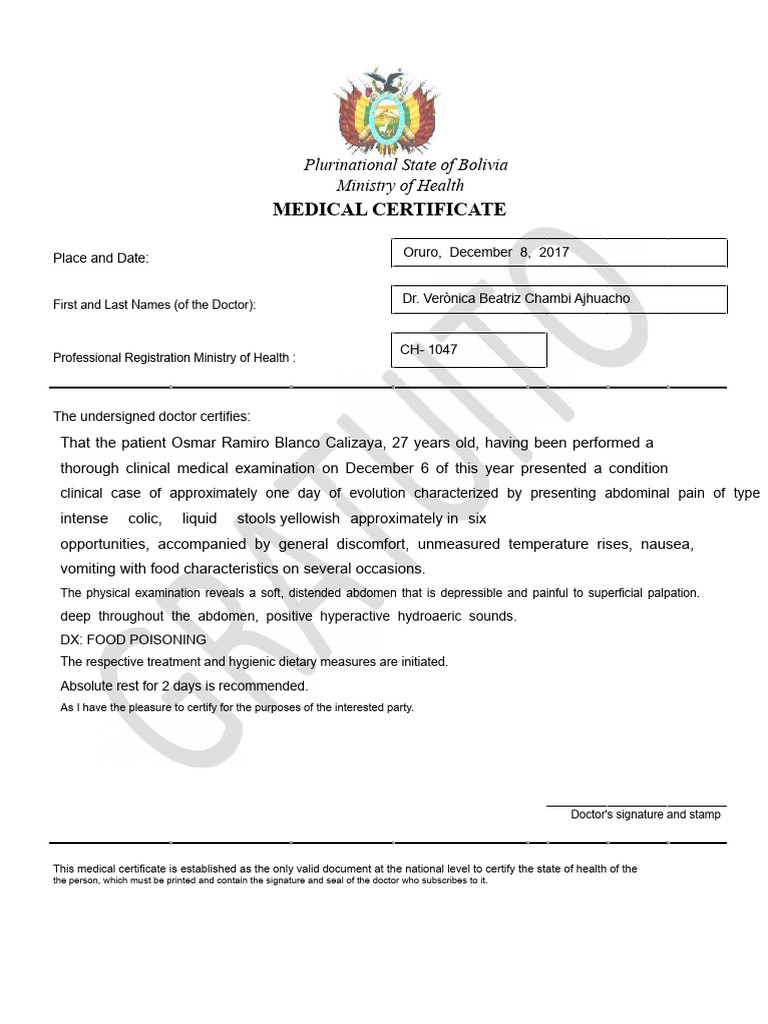 Medical Certificate | PDF