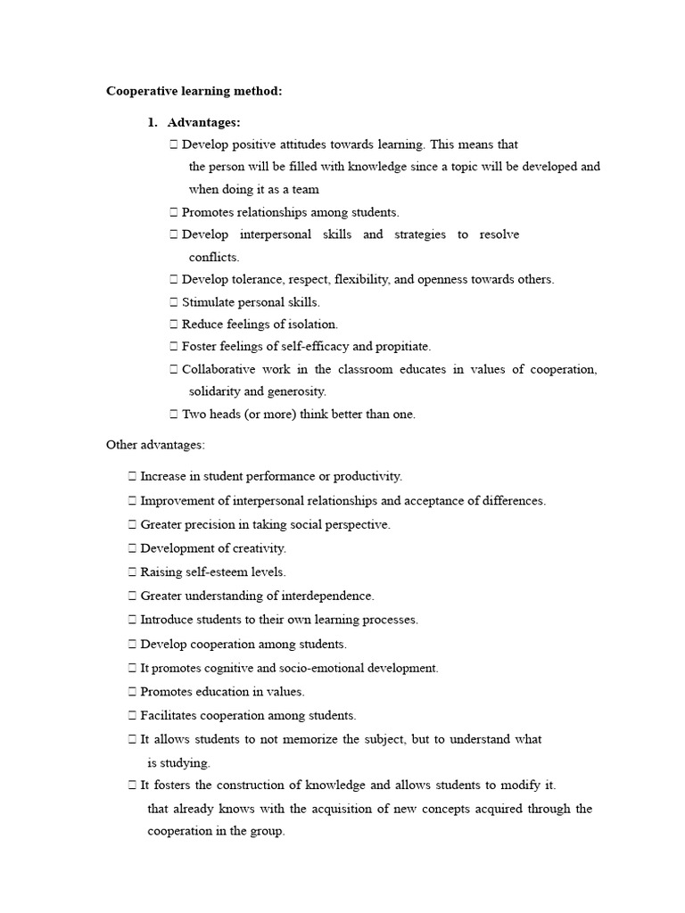 Advantages and Disadvantages of Cooperative Learning | PDF | Learning ...