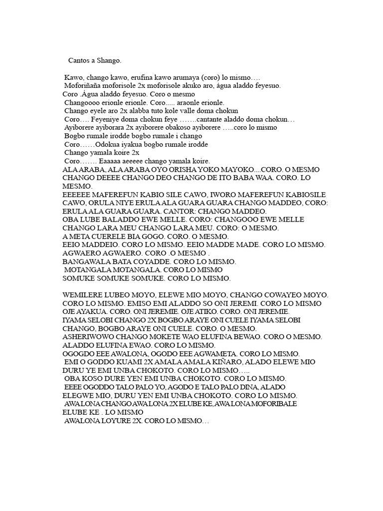 Cantos Tradicionais a Shango | PDF