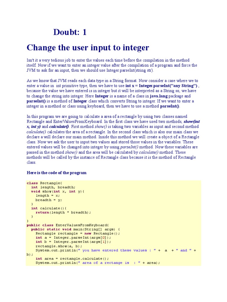 Doubt: 1 Change The User Input To Integer | PDF | Integer (Computer Science) | Control Flow