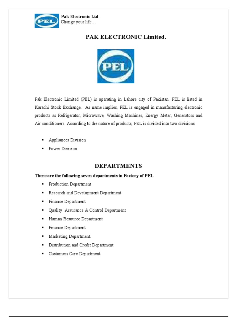 Pak Electronic Limited.: There Are The Following Seven Departments in ...