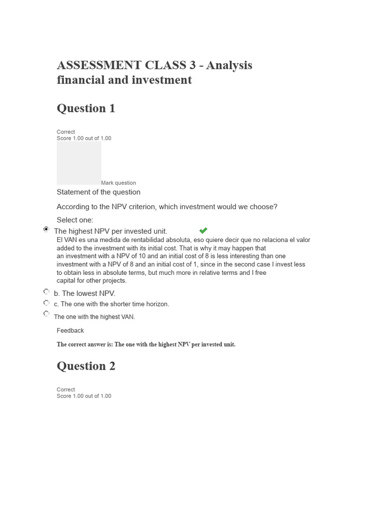 Investment Analysis for Class 3 Assessment | PDF | Internal Rate Of ...