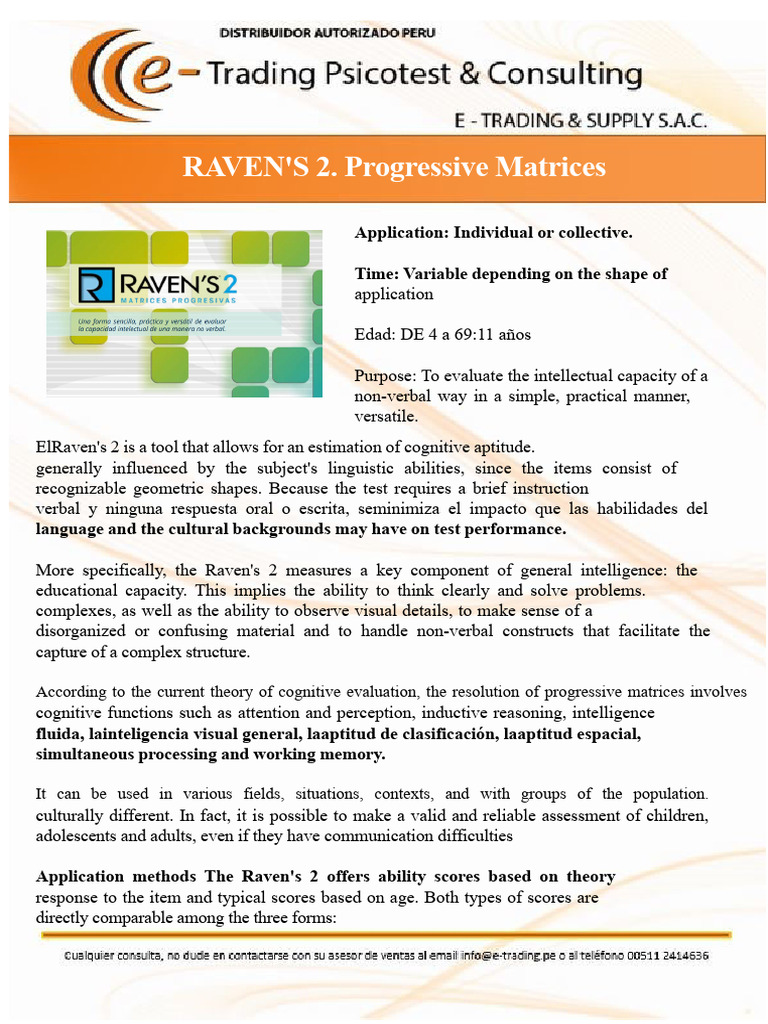 Ravens 2 Non Verbal Intelligence Test Pdf Intelligence Cognition