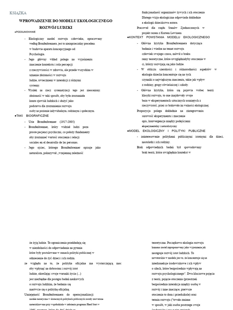 Wprowadzenie Do Ekologicznego Modelu Rozwoju Ludzkiego | PDF