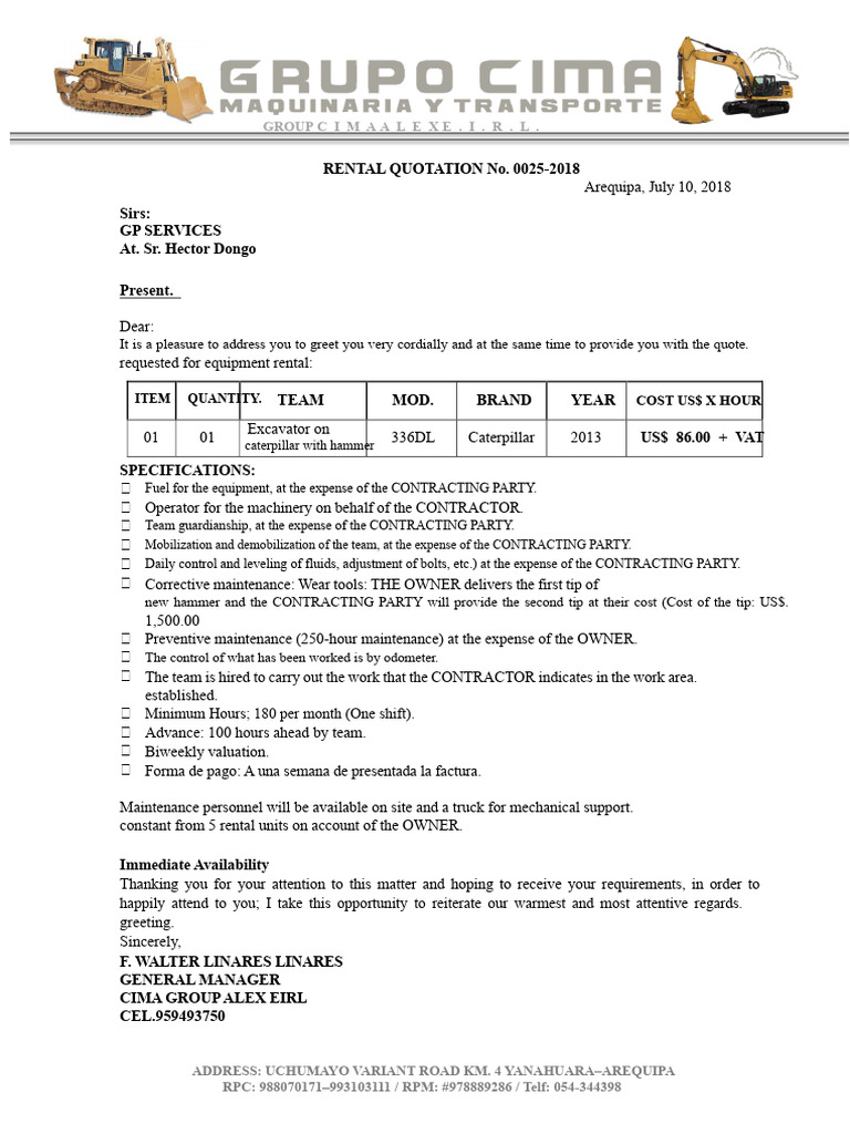 Rental Quote N°0025 - GP Services | PDF