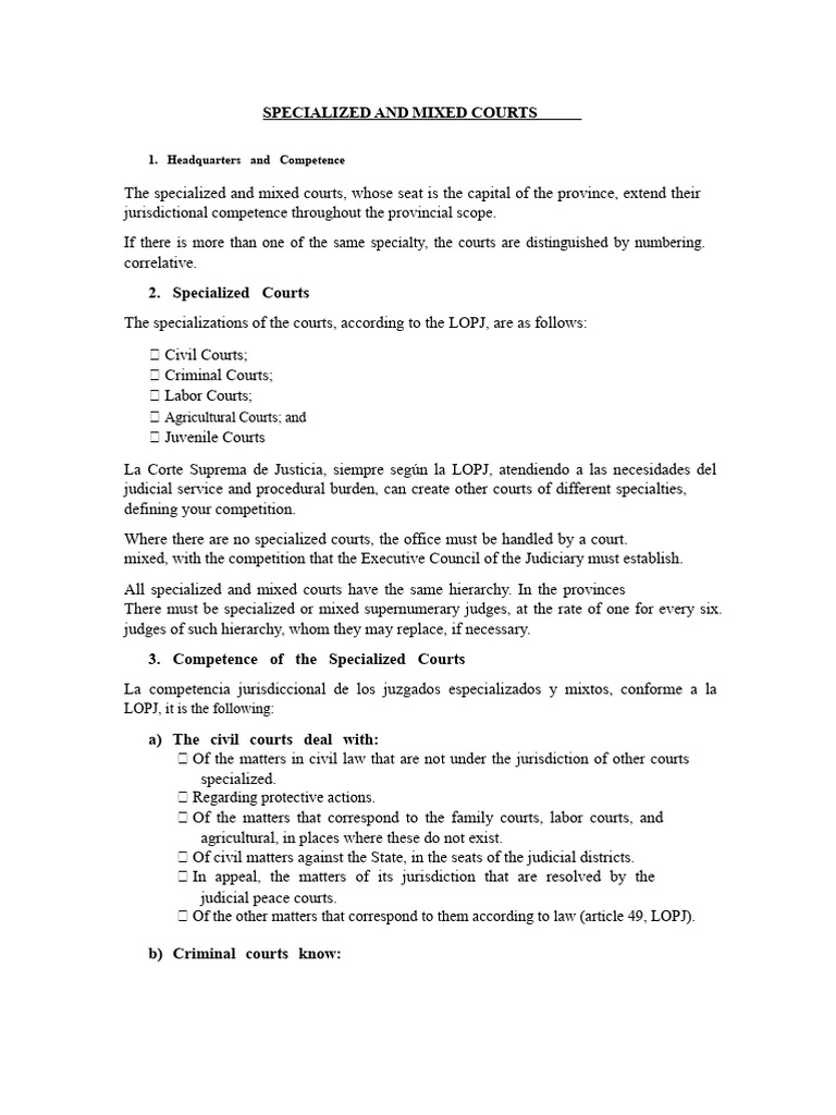 Specialized and Mixed Courts | PDF | Jurisdiction | Crimes