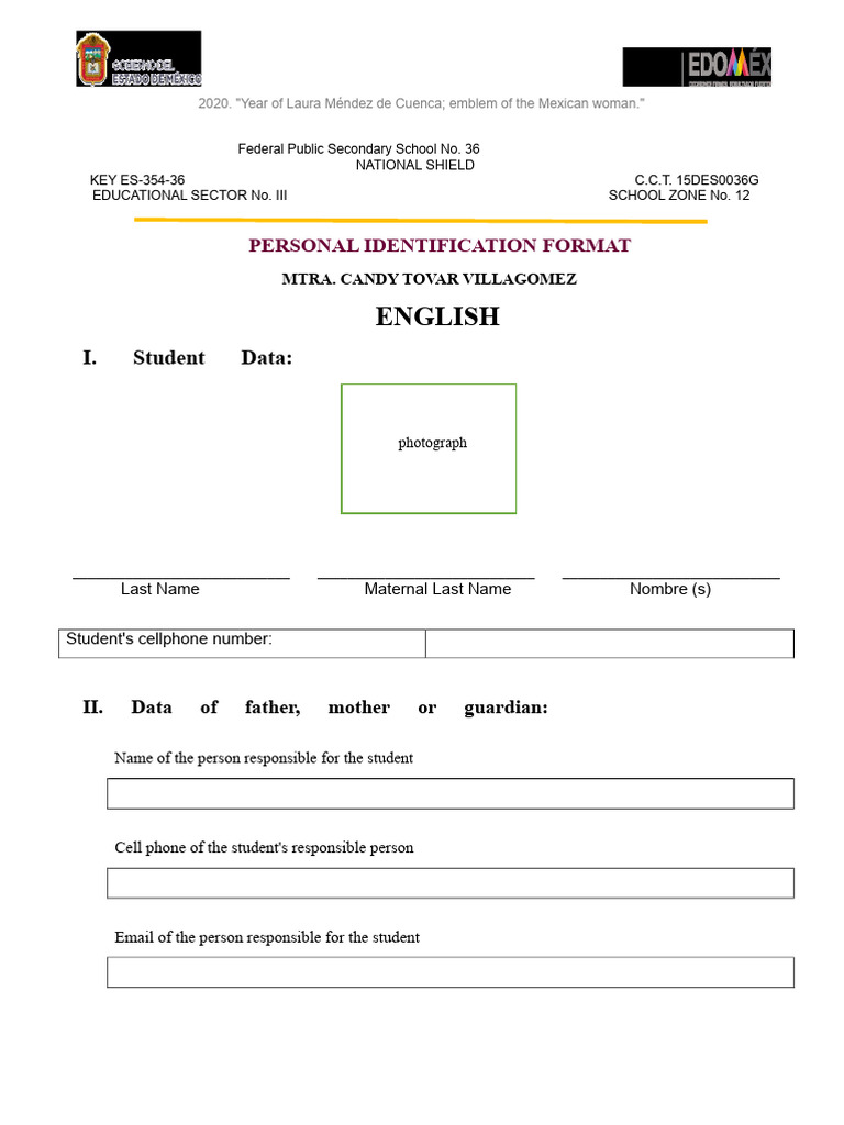 Student Identification Card English | PDF