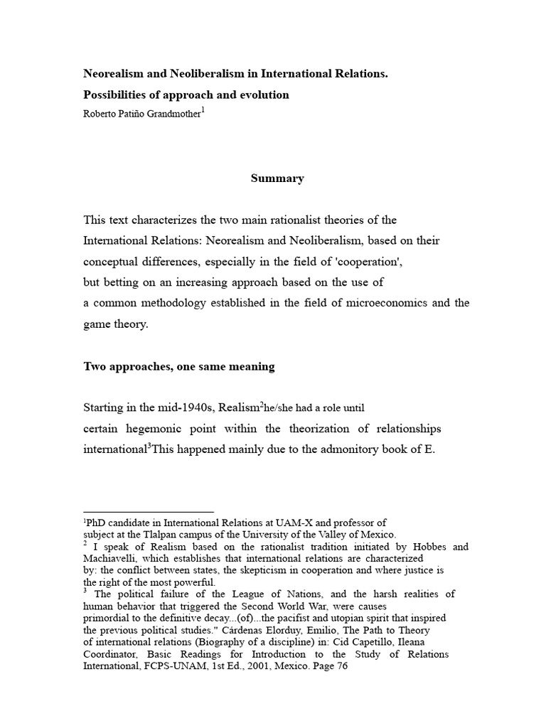 Neorealism and Neoliberalism in International Relations - Possibilities ...