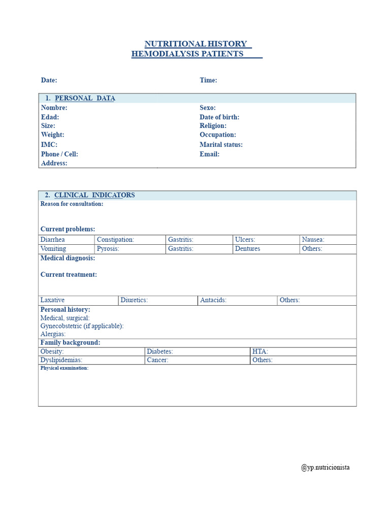 Nutritional Clinical History - Yp - Nutritionist | PDF | Eating | Diet ...