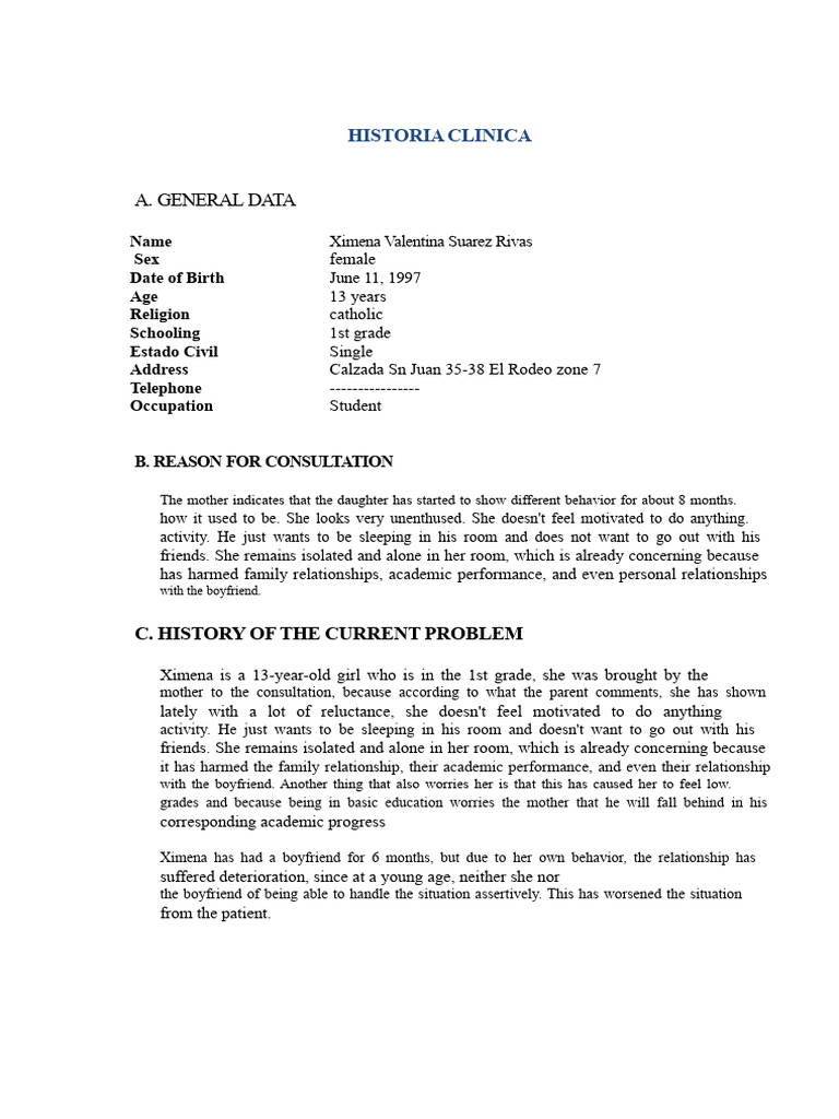Example of Clinical History Case | PDF | Major Depressive Disorder ...