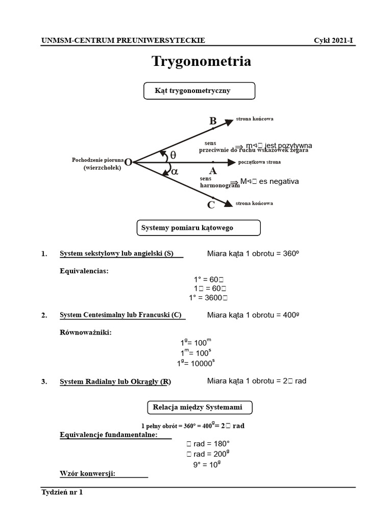 Trygonometria 1 Tydzień | PDF
