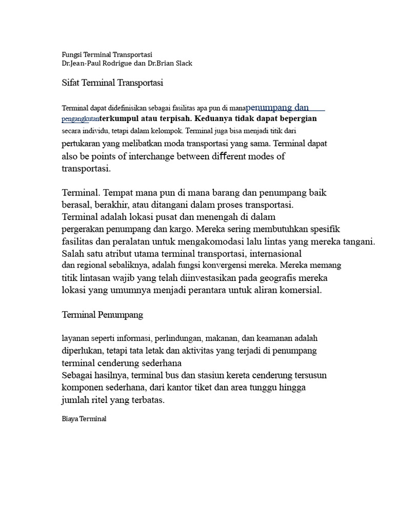 Fungsi Terminal Transportasi | PDF
