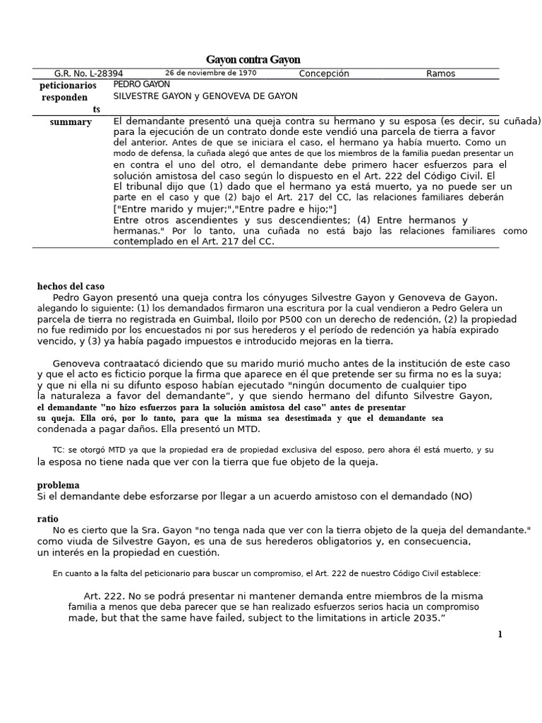 (Resumen) Gayon v. Gayon | PDF | Justicia | Crimen y violencia