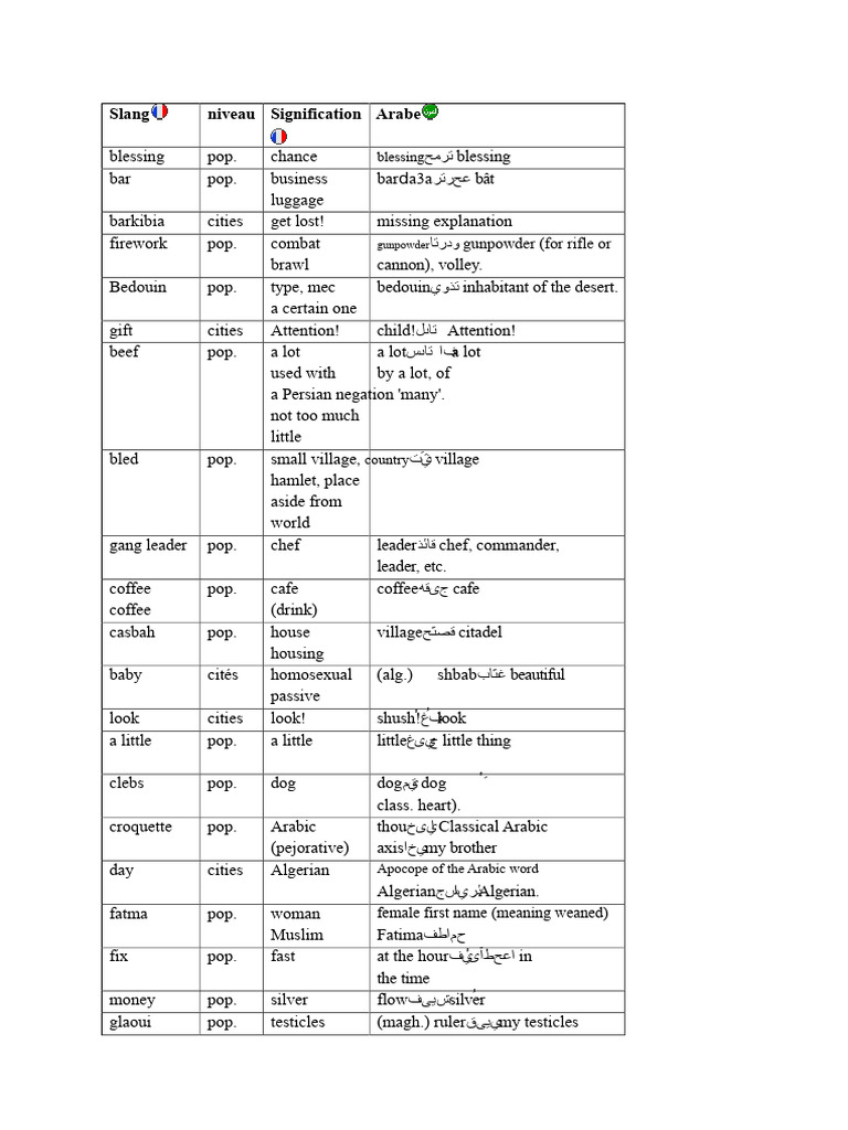 Arabic Slang Dictionary Overview | PDF