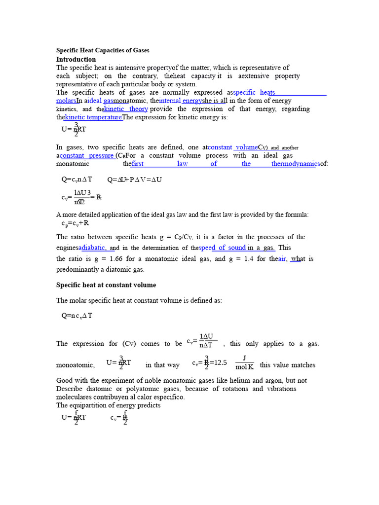 Specific Heat Capacities of Gases | PDF | Gases | Statistical Mechanics