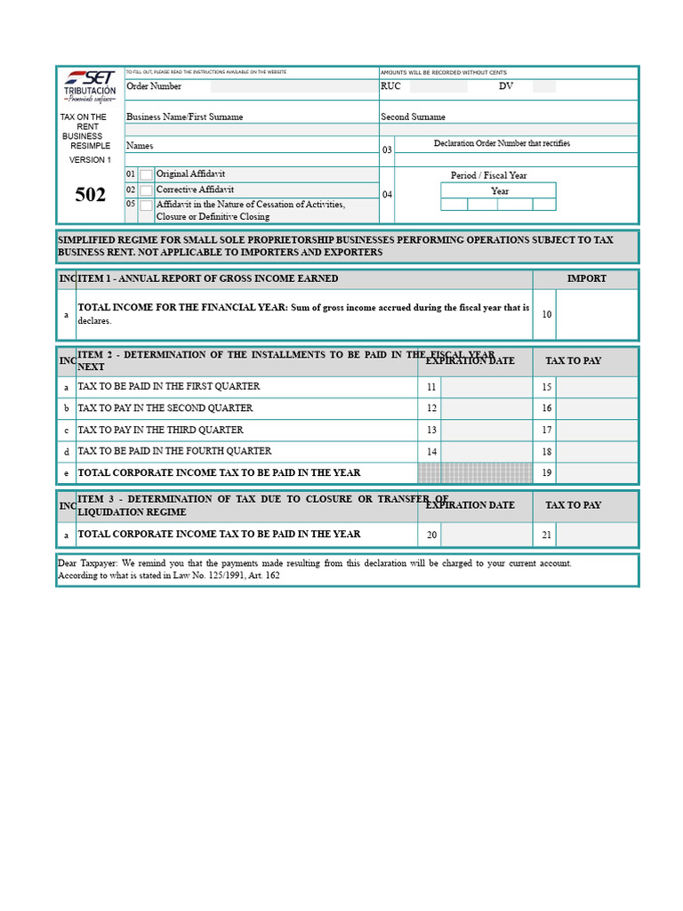 Form No. 502 - IRE RESIMPLE Version 1 | PDF | Taxes | Gross Income