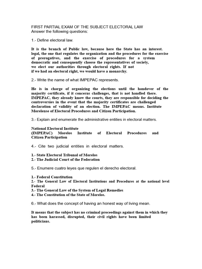First Partial Exam of The Subject Electoral Law | PDF | Elections | Voting