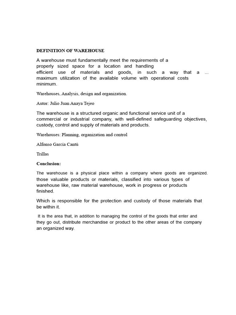 Definition of Warehouse | PDF | Warehouse | Occupational Hygiene
