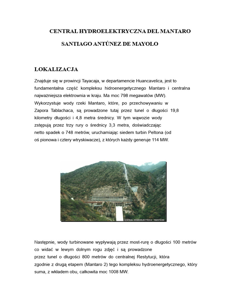 Central Hydroelectriczna Del Mantaro | PDF