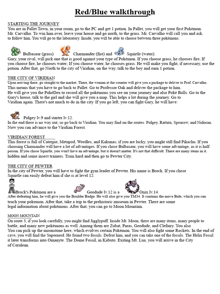 Pokémon Red/Blue Walkthrough Guide | PDF | Pokémon