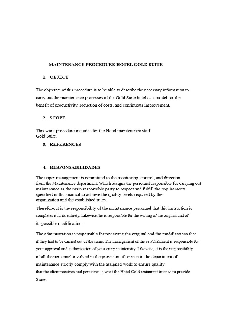 Maintenance Procedure Manual Hotel Gold Suite | PDF | Hotel