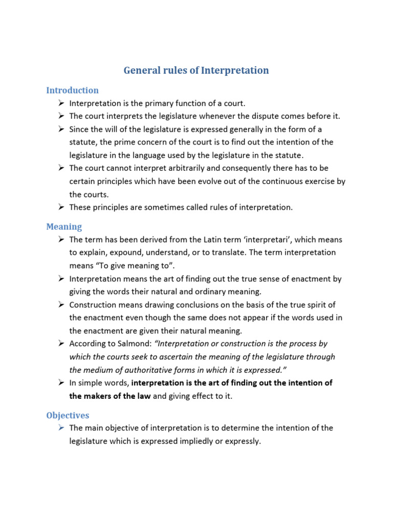 Rules of Statutory Interpretation Explained | PDF | Statutory ...