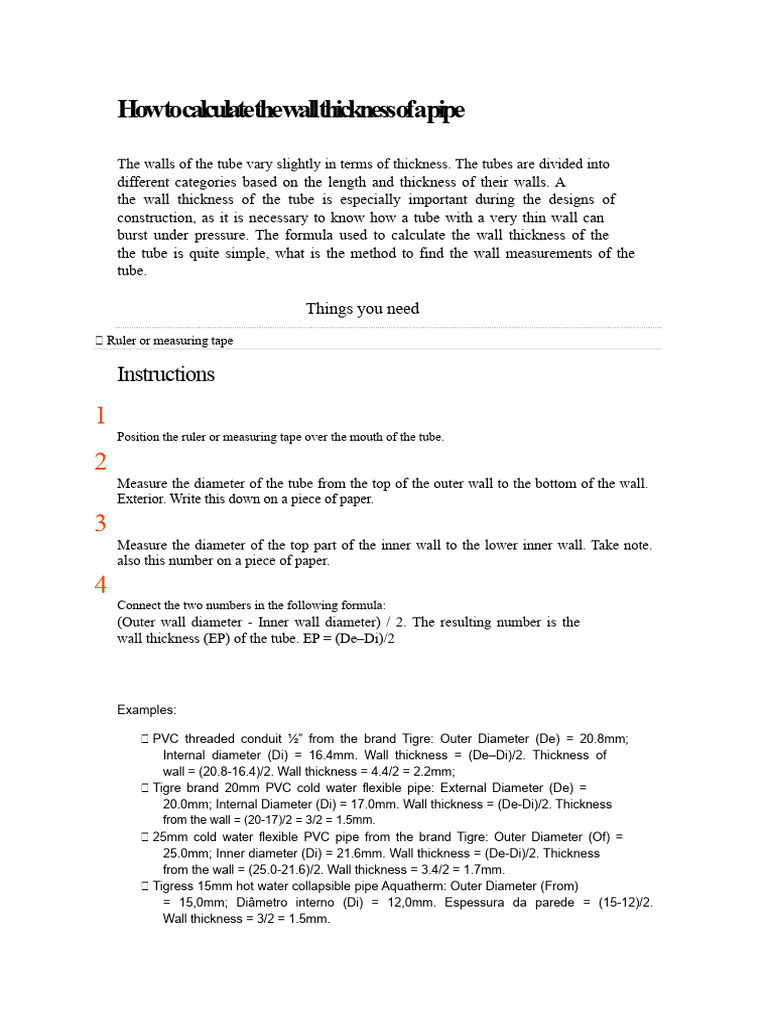 Calculate Pipe Wall Thickness Guide | PDF | Pipe (Fluid Conveyance ...