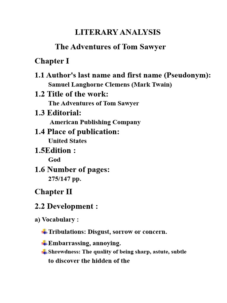 LITERARY ANALYSIS of The Adventures of Tom Sawyer | PDF | Mark Twain