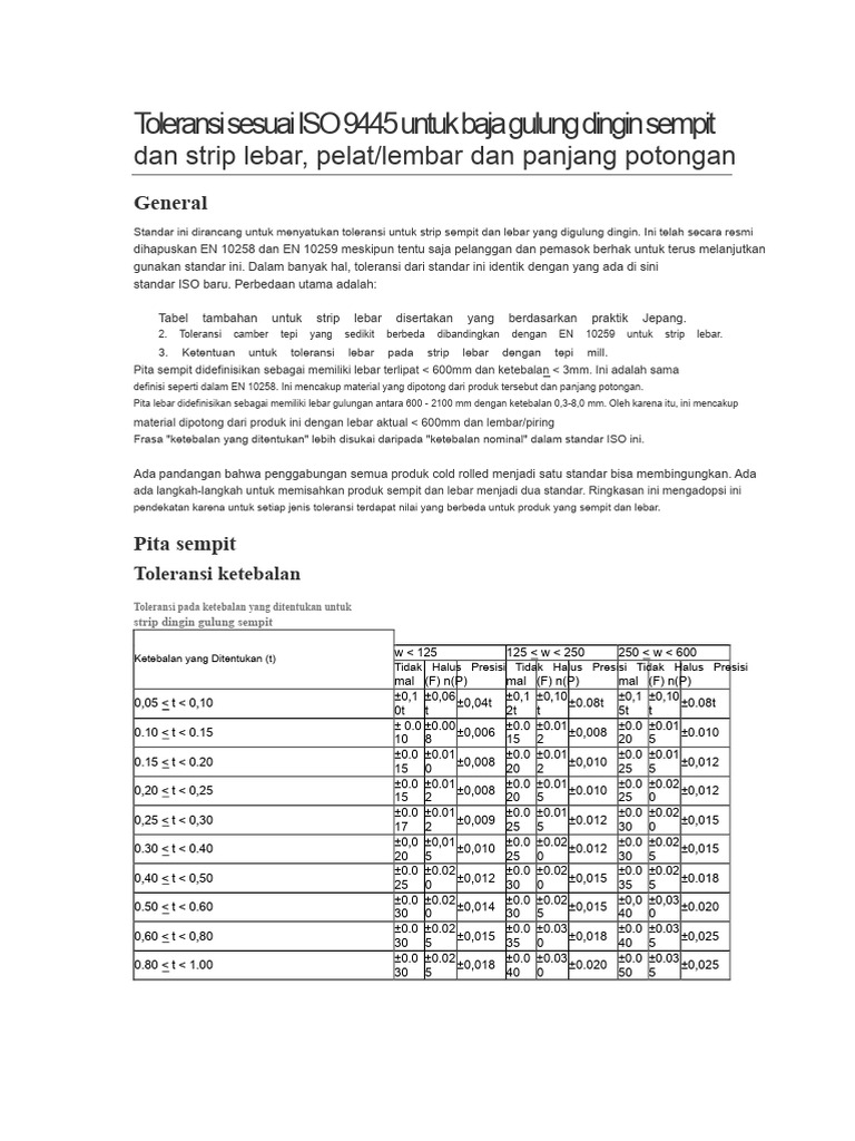 Toleransi Strip Dingin: Standar ISO dan EN | PDF