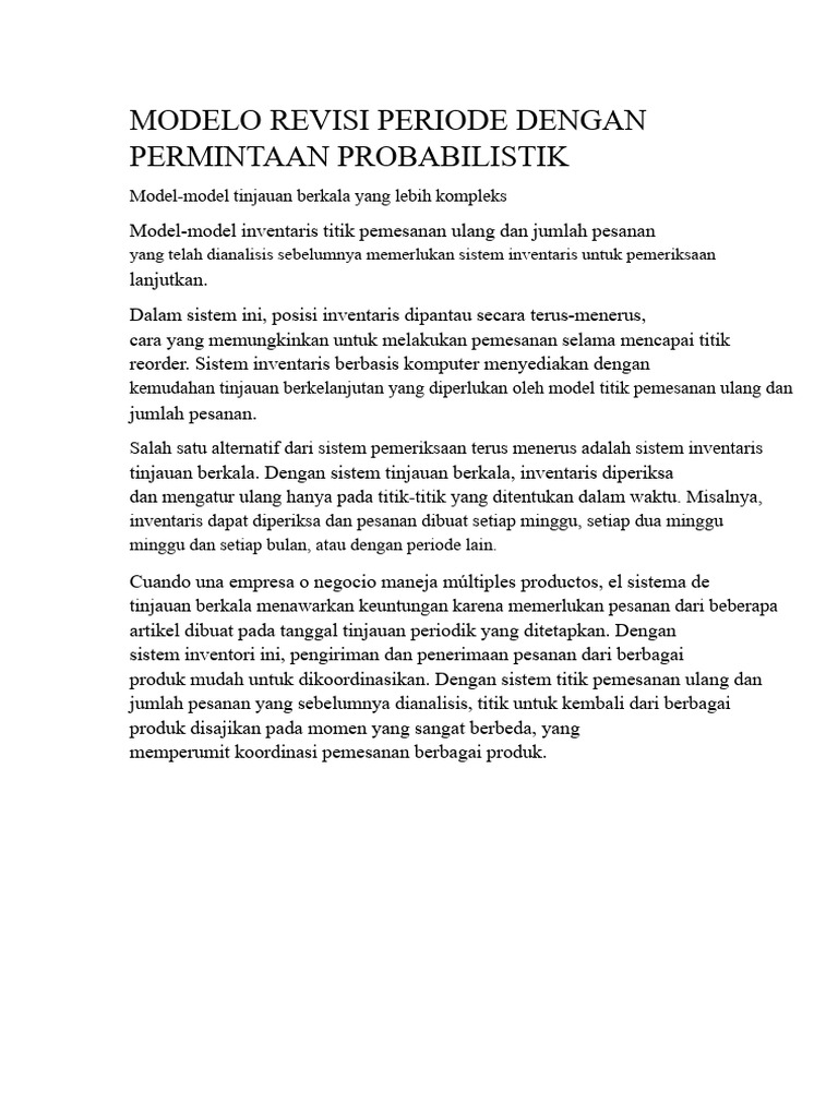Model Tinjauan Berkala Dengan Permintaan Probabilistik | PDF