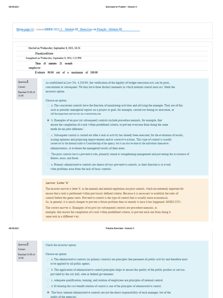 Exercises for Internal Control Module III | PDF | Internal Control | Audit