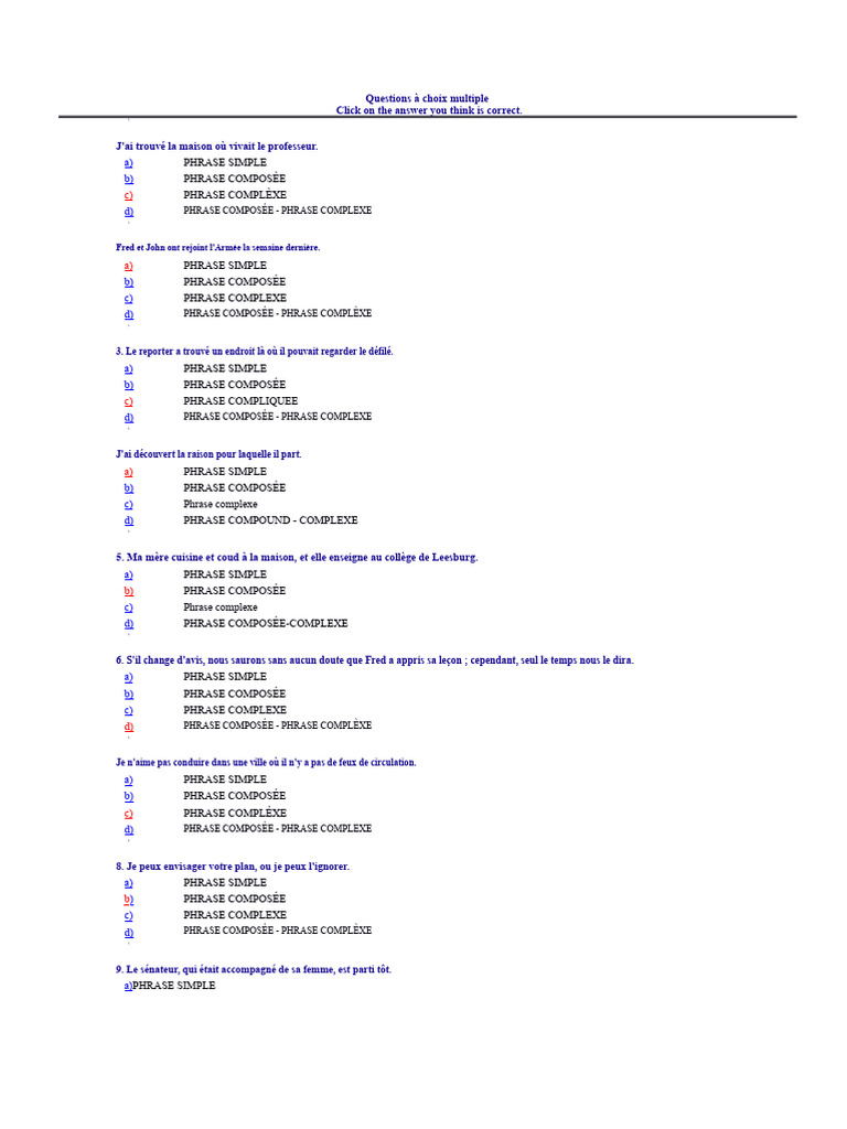 Types de phrases en français : quiz interactif | PDF | Phrase | Clause