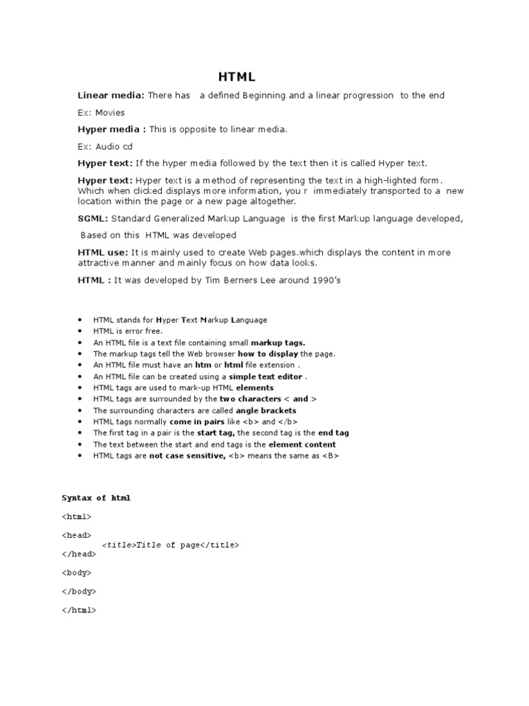 Ex: Movies: Syntax of HTML | PDF | Html Element | Hyperlink