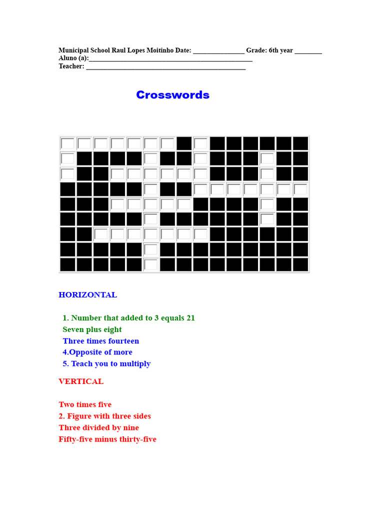 Crossword Puzzles 6th Grade | PDF