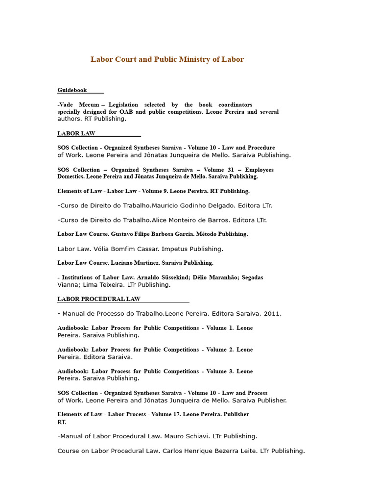 Bibliography - Labor Judiciary and Public Ministry of Labor | PDF ...