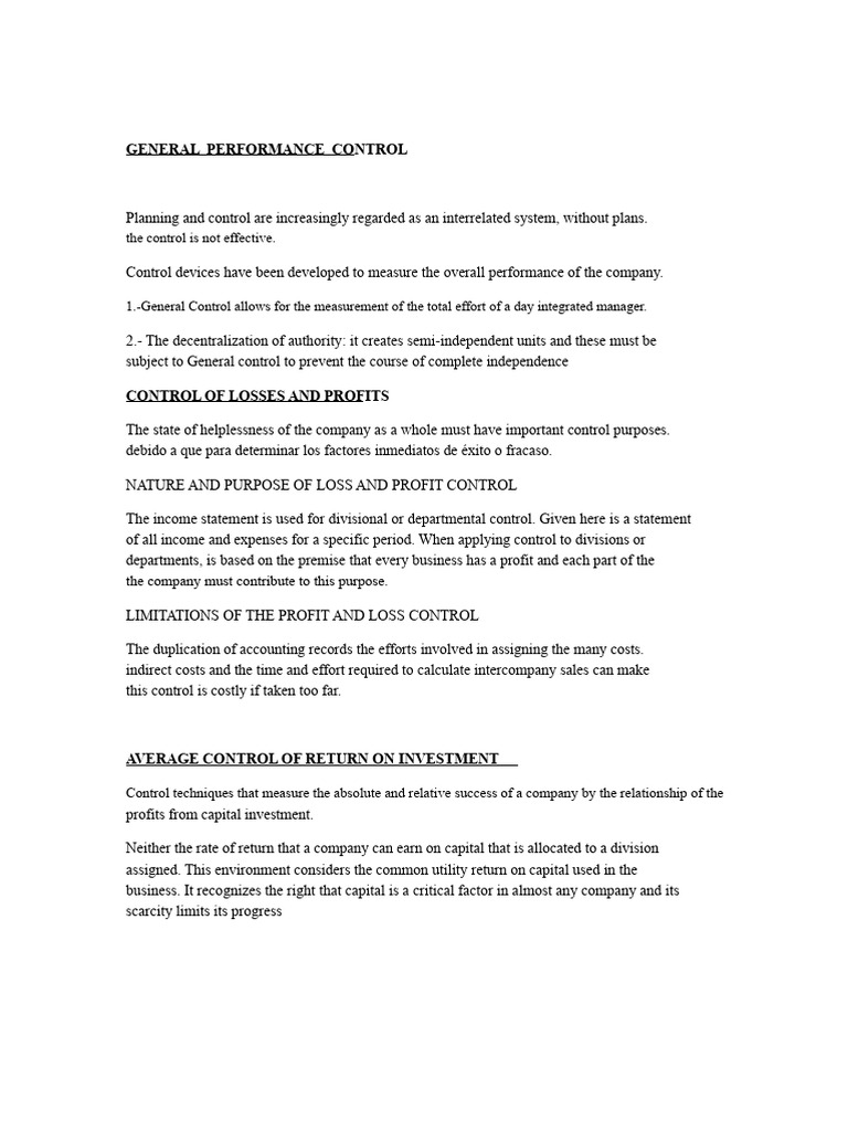 General Performance Control Strategies | PDF | Income Statement ...